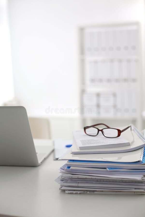 Office Desk a Stack of Computer Paper Reports Work Stock Photo - Image ...