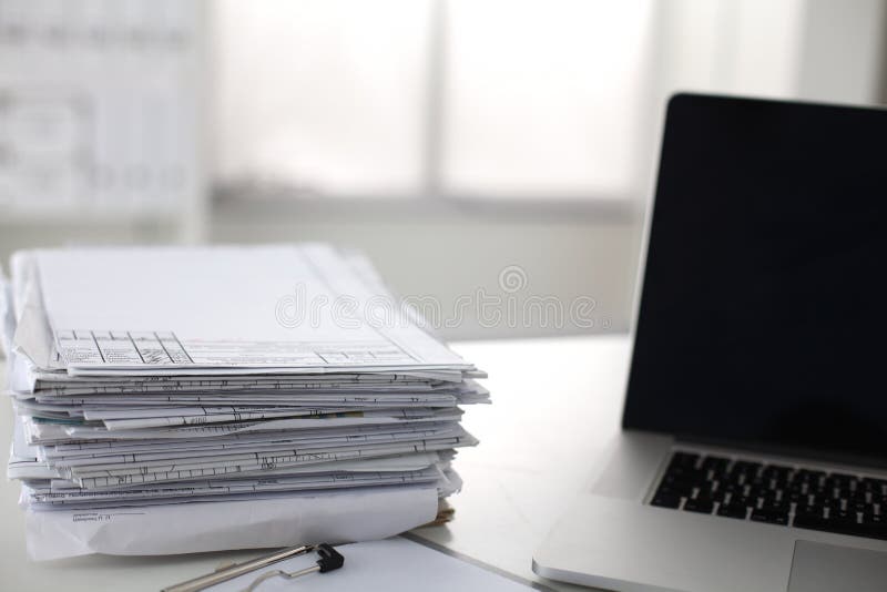 Office Desk a Stack of Computer Paper Reports Work Stock Image - Image ...