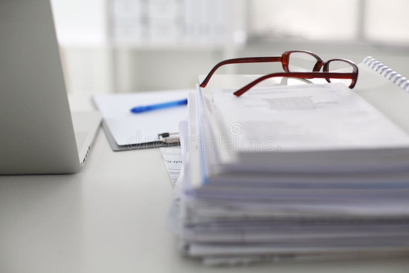 Office Desk a Stack of Computer Paper Reports Work Stock Photo - Image ...