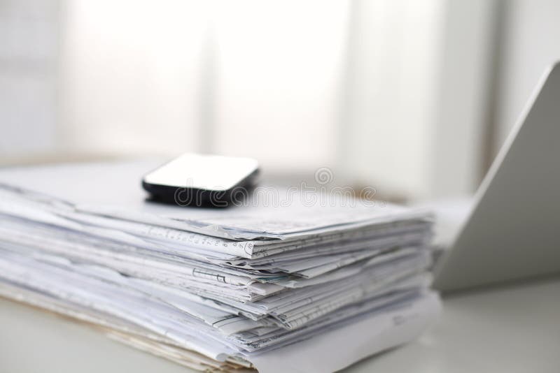 Office Desk a Stack of Computer Paper Reports Work Stock Image - Image ...