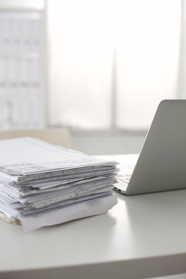 Office Desk a Stack of Computer Paper Reports Work Stock Photo - Image ...