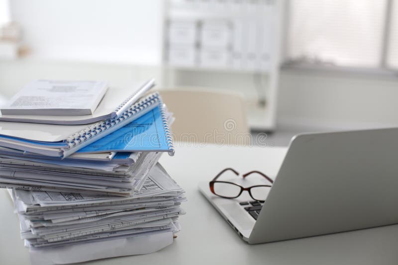 Office Desk a Stack of Computer Paper Reports Work Stock Image - Image ...