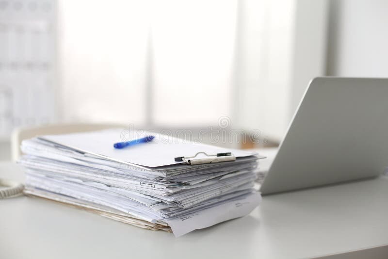 Office Desk a Stack of Computer Paper Reports Work Stock Photo - Image ...
