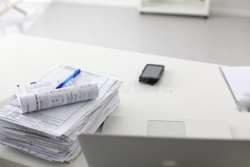 Office Desk a Stack of Computer Paper Reports Work Stock Image - Image ...
