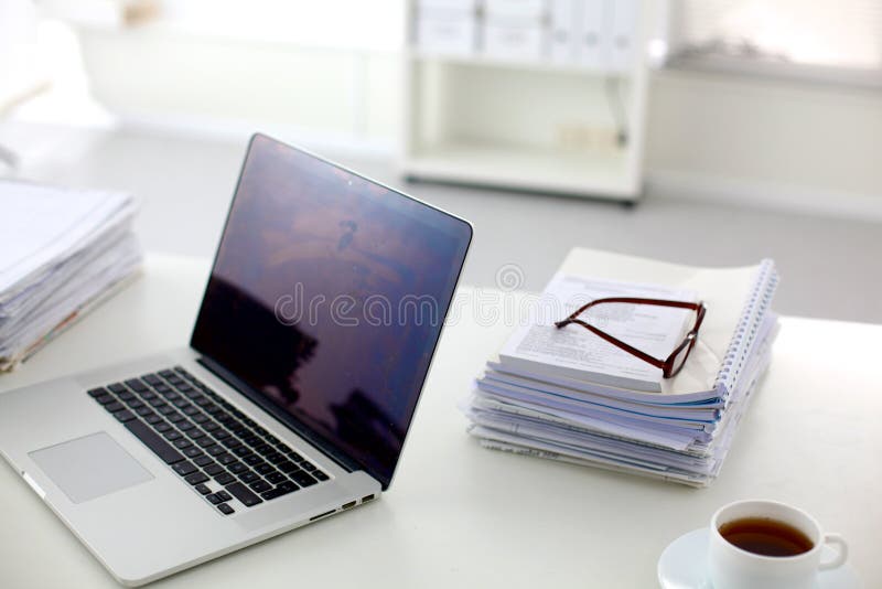 Office Desk a Stack of Computer Paper Reports Work Stock Photo - Image ...