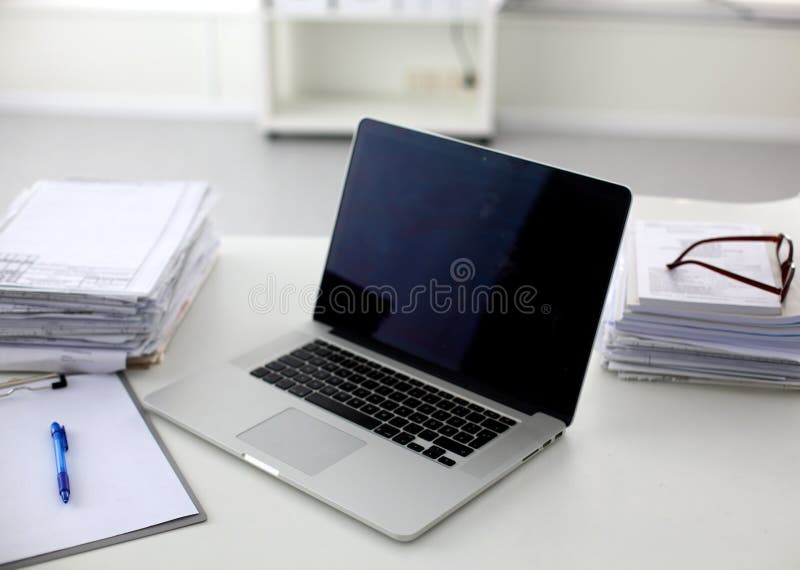 Office Desk a Stack of Computer Paper Reports Work Stock Image - Image ...