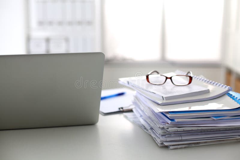 Office Desk a Stack of Computer Paper Reports Work Stock Image - Image ...