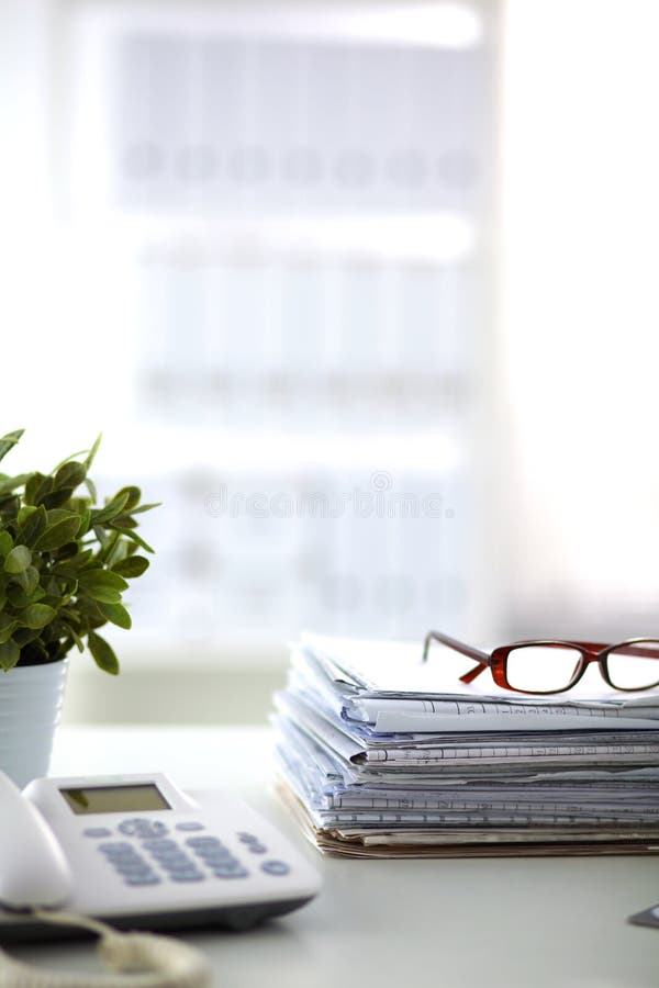 Office Desk a Stack of Computer Paper Reports Work Stock Photo - Image ...