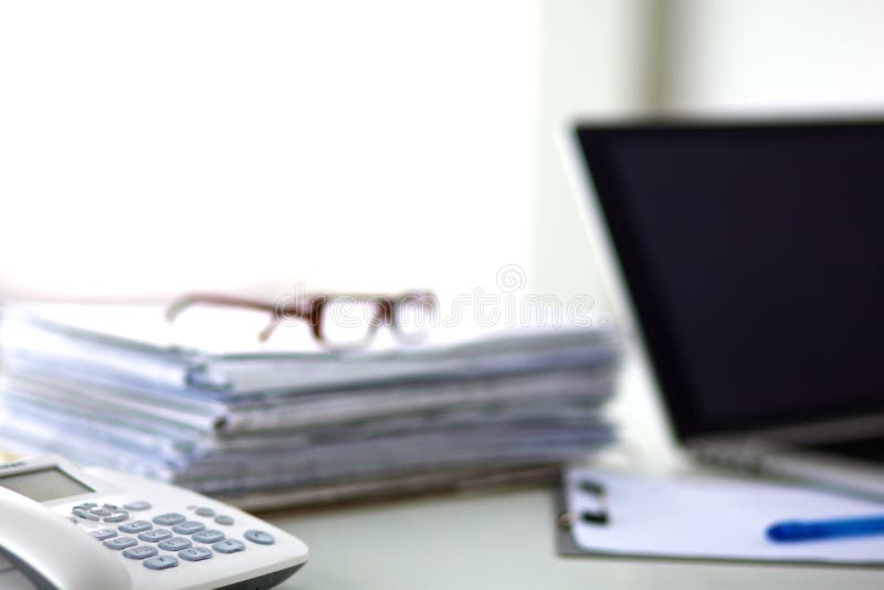 Office Desk a Stack of Computer Paper Reports Work Stock Photo - Image ...