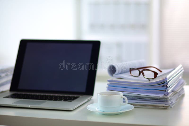 Office Desk a Stack of Computer Paper Reports Work Stock Image - Image ...