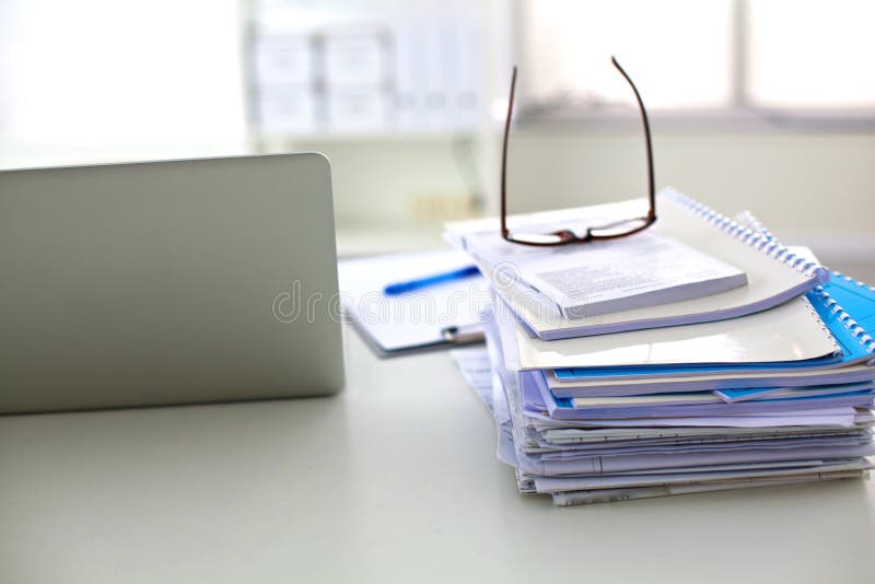Office Desk a Stack of Computer Paper Reports Work Stock Photo - Image ...