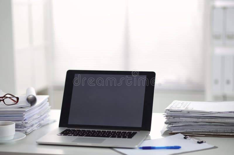 Office Desk a Stack of Computer Paper Reports Work Stock Photo - Image ...