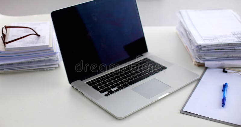 Office Desk a Stack of Computer Paper Reports Work Stock Photo - Image ...