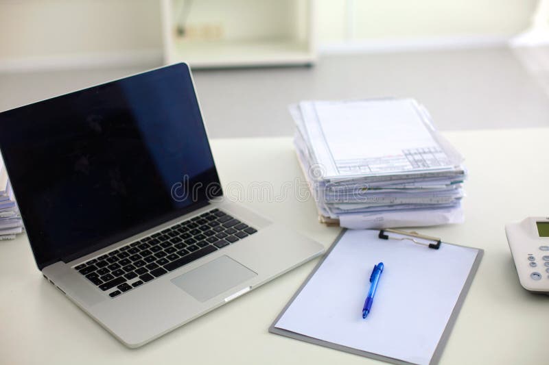 Office Desk a Stack of Computer Paper Reports Work Stock Image - Image ...