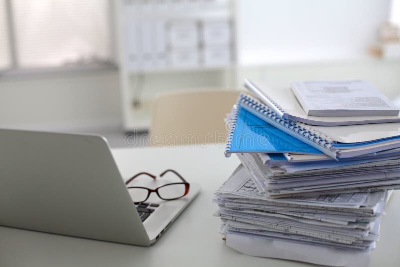 Office Desk a Stack of Computer Paper Reports Work Stock Image - Image ...