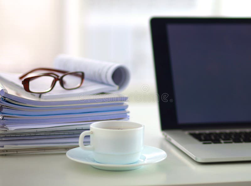 Office Desk a Stack of Computer Paper Reports Work Stock Photo - Image ...