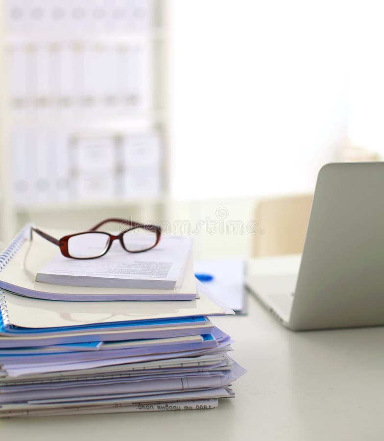 Office Desk a Stack of Computer Paper Reports Work Stock Image - Image ...