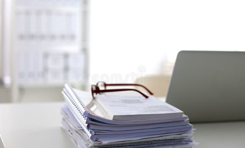 Office Desk a Stack of Computer Paper Reports Work Stock Photo - Image ...