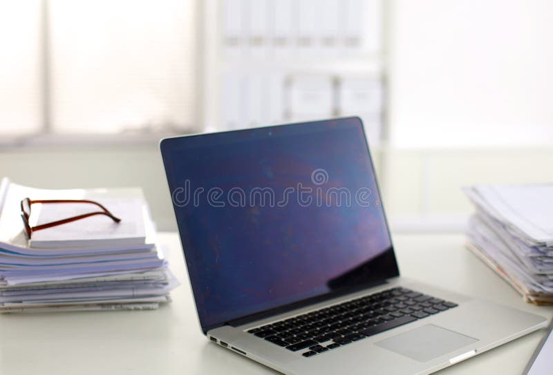 Office Desk a Stack of Computer Paper Reports Work Forms Stock Image ...