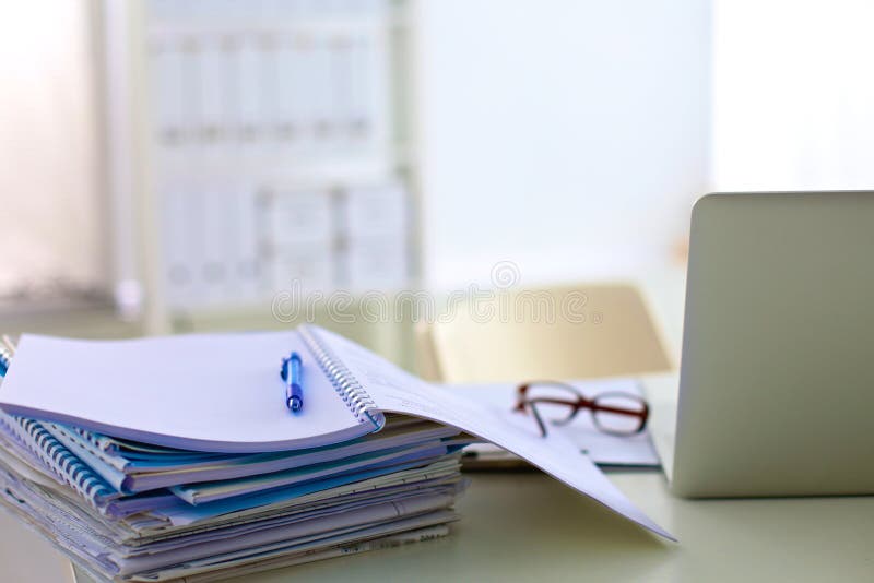 Office Desk a Stack of Computer Paper Reports Work Forms Stock Photo ...