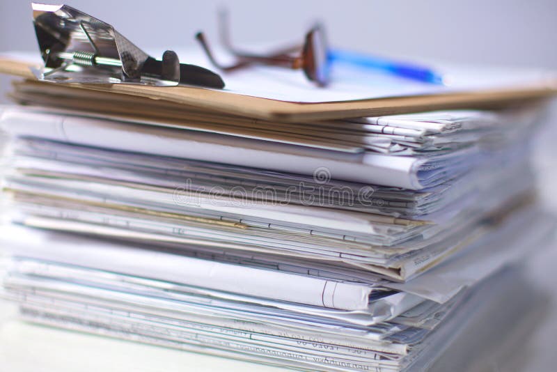 Office Desk a Stack of Computer Paper Reports Work Forms Stock Image ...
