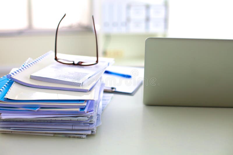 Office Desk a Stack of Computer Paper Reports Work Forms Stock Photo ...