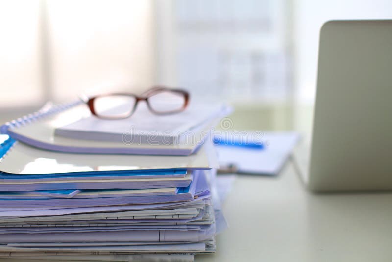 Office Desk a Stack of Computer Paper Reports Work Forms Stock Image ...