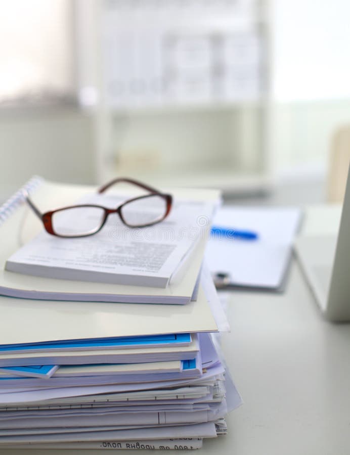 Office Desk a Stack of Computer Paper Reports Work Forms Stock Image ...