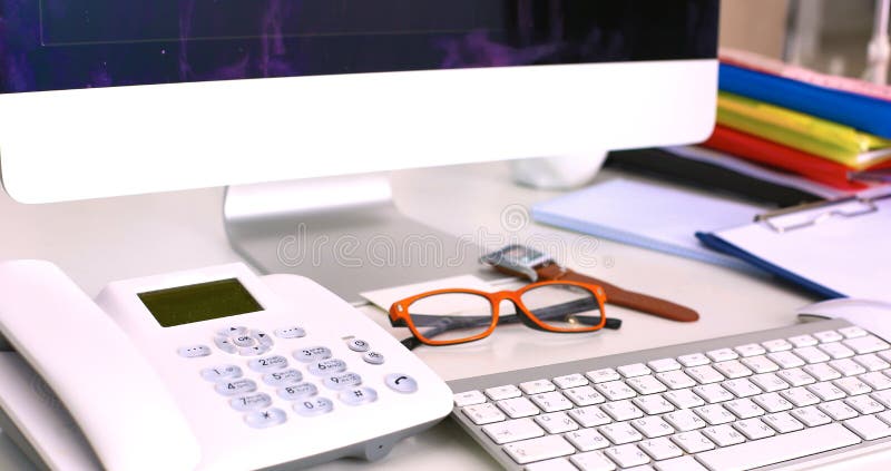 Office Desk a Stack of Computer Paper Reports Work Forms Stock Image ...