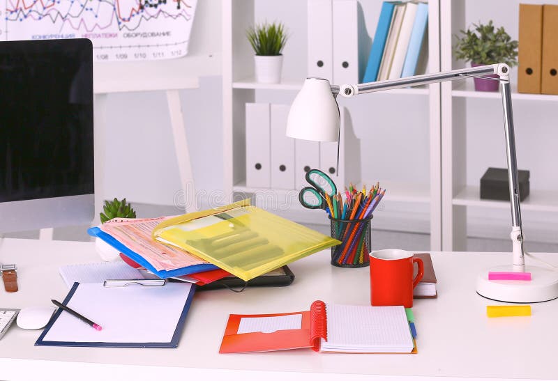 Office Desk a Stack of Computer Paper Reports Work Forms Stock Image ...
