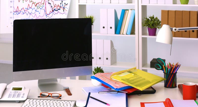 Office Desk a Stack of Computer Paper Reports Work Forms Stock Image ...