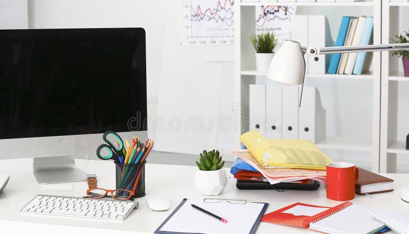 Office Desk a Stack of Computer Paper Reports Work Forms Stock Image ...