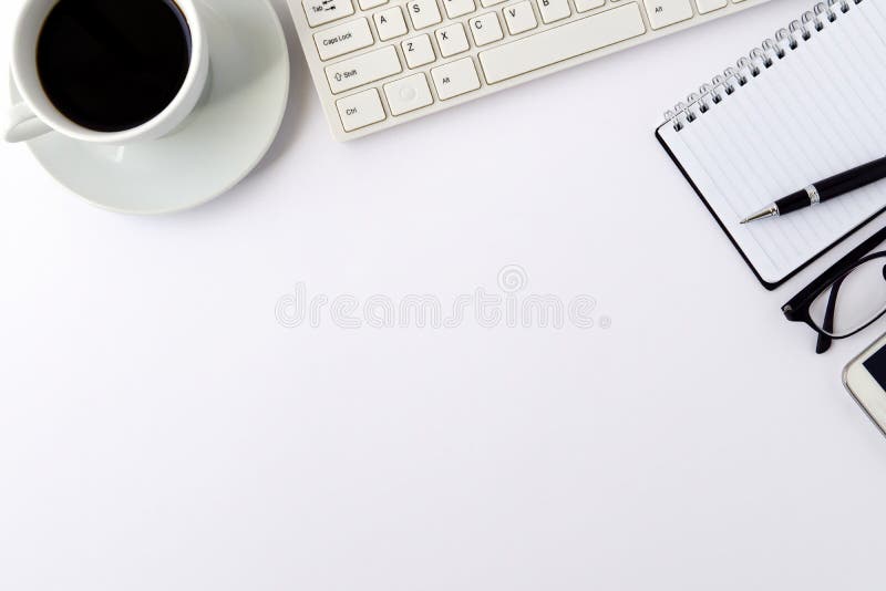 Office Desk Table with Blank Notebook Stock Photo - Image of empty ...
