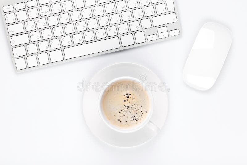 Office Desk Table with Computer and Coffee Cup Stock Image - Image of ...