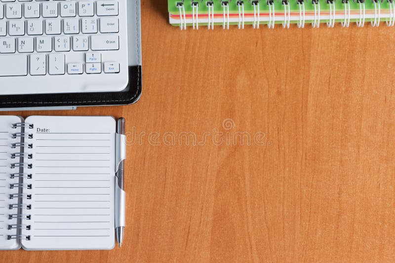 Office Desk Table with Computer, Supplies. Copy Space for Text Stock ...