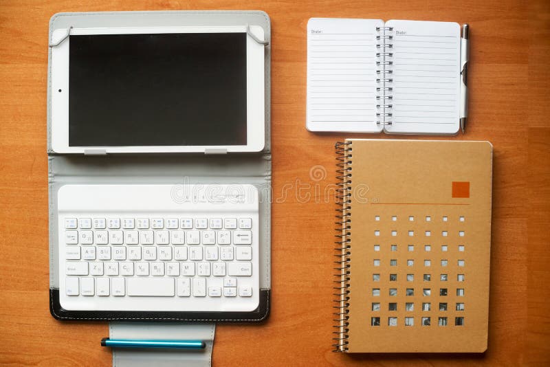 Office Desk Table with Computer, Supplies. Copy Space for Text Stock ...