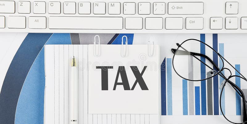 Office Desk Table with Keyboard, Chart,glasses and Pen. Top View with ...