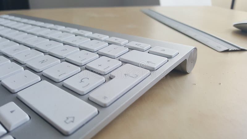 Office Desk Table with Keyboard and Ruler Stock Image - Image of device ...