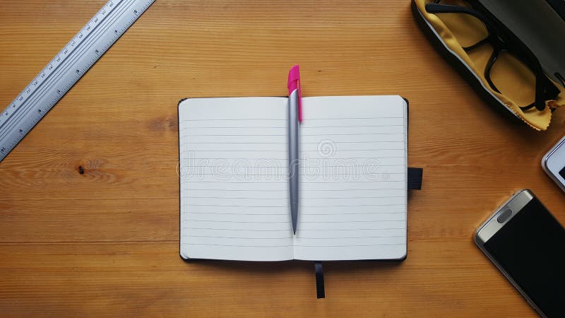 Office Desk Table with Laptop, Tablet, Ruler and Notebook Stock Photo ...