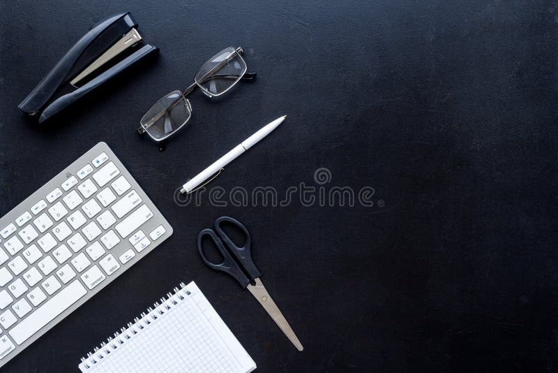 Office Desk Table with Notepad and Computer Keyboard. Flat Lay ...