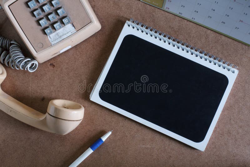 Office Desk Table with Notepade and Telephone.Top View Stock Image ...