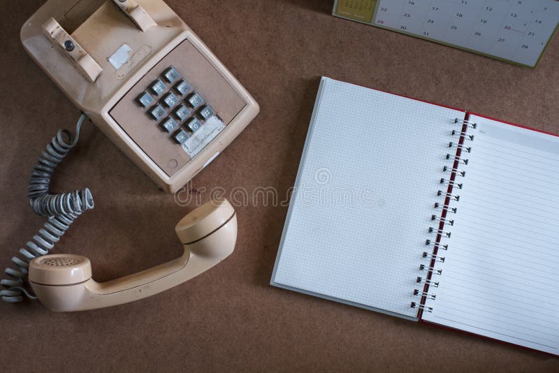 Office Desk Table with Notepade and Telephone.Top View Stock Photo ...