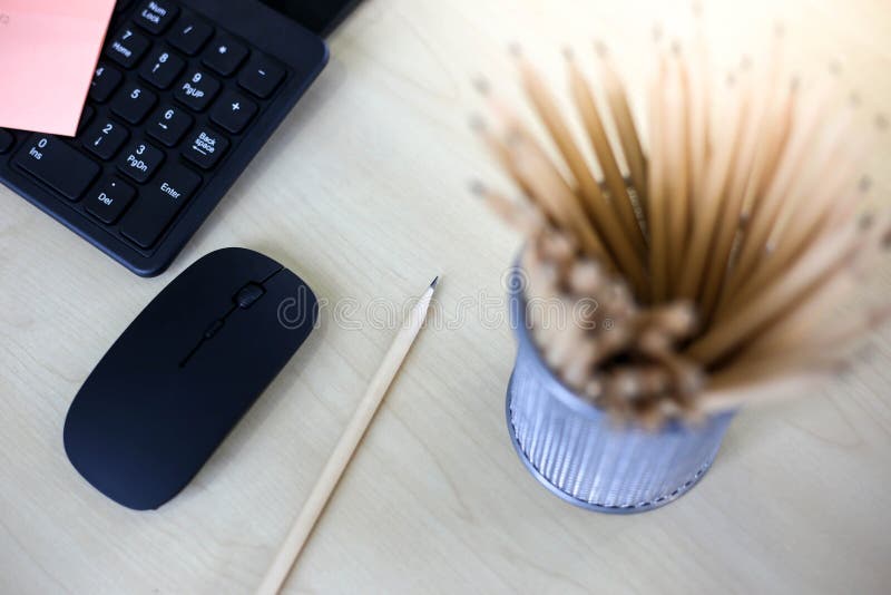 Office Desk Table with Pencils Top View,selective of Focus Stock Image ...