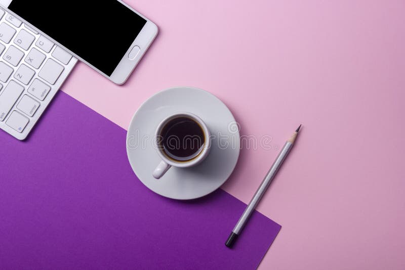 Office Desk Table with Supplies. Flat Lay Business Workplace and ...