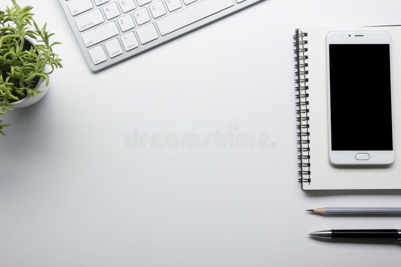 Office Desk Table with Supplies. Flat Lay Business Workplace and ...