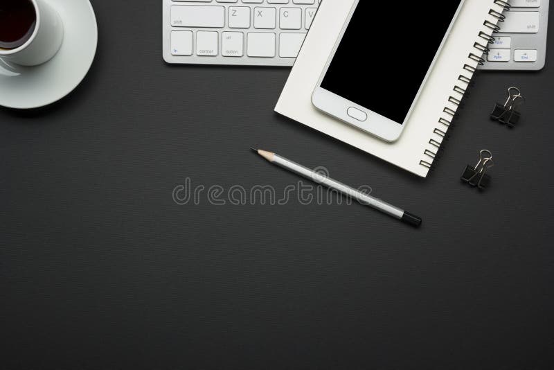 Office Desk Table with Supplies. Flat Lay Business Workplace and ...