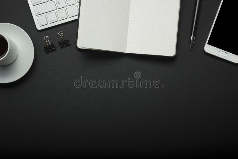 Office Desk Table with Supplies. Flat Lay Business Workplace and ...