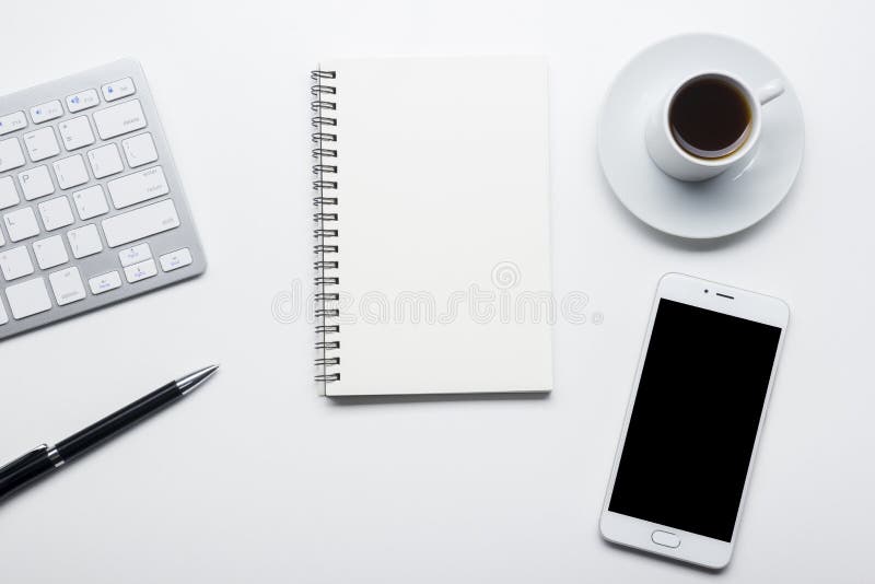 Office Desk Table with Supplies. Flat Lay Business Workplace and ...