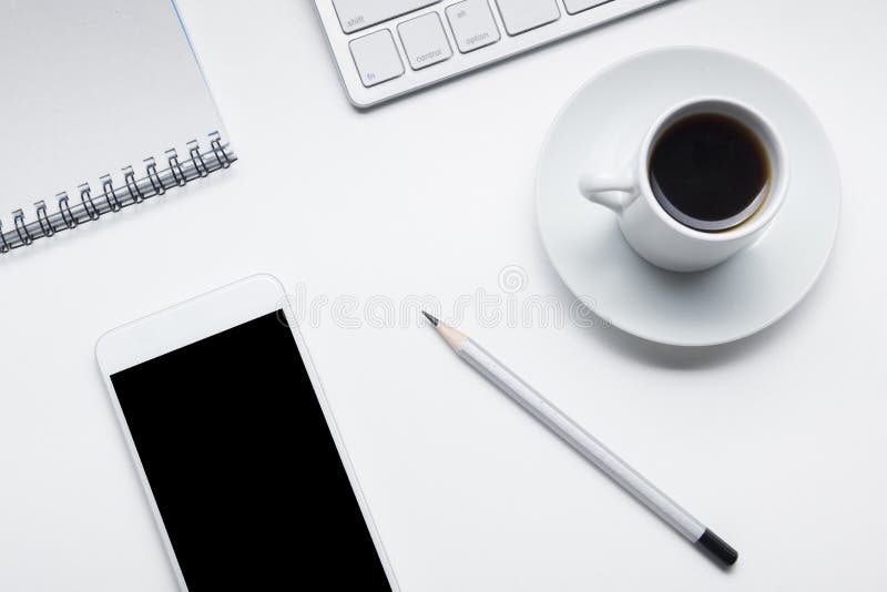 Office Desk Table with Supplies. Flat Lay Business Workplace and ...