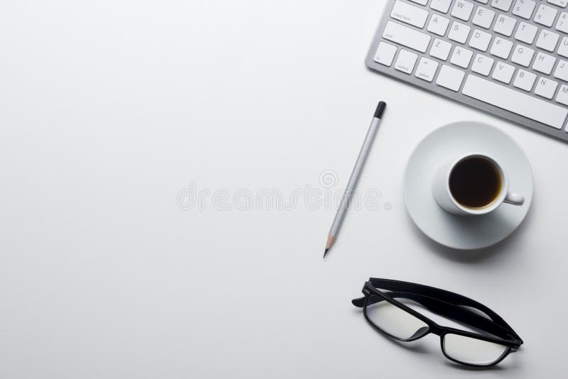 Office Desk Table with Supplies. Flat Lay Business Workplace and ...